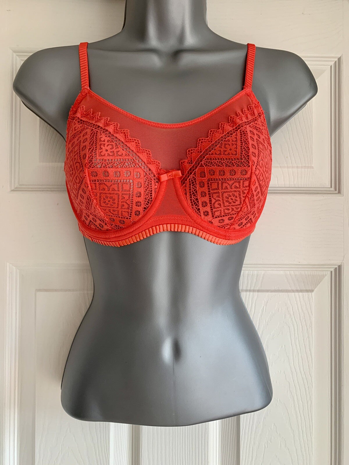 EX M*S Bright Coral Mesh Lace Underwired Balcony Bra Sizes 32D, 38F, 4 ...